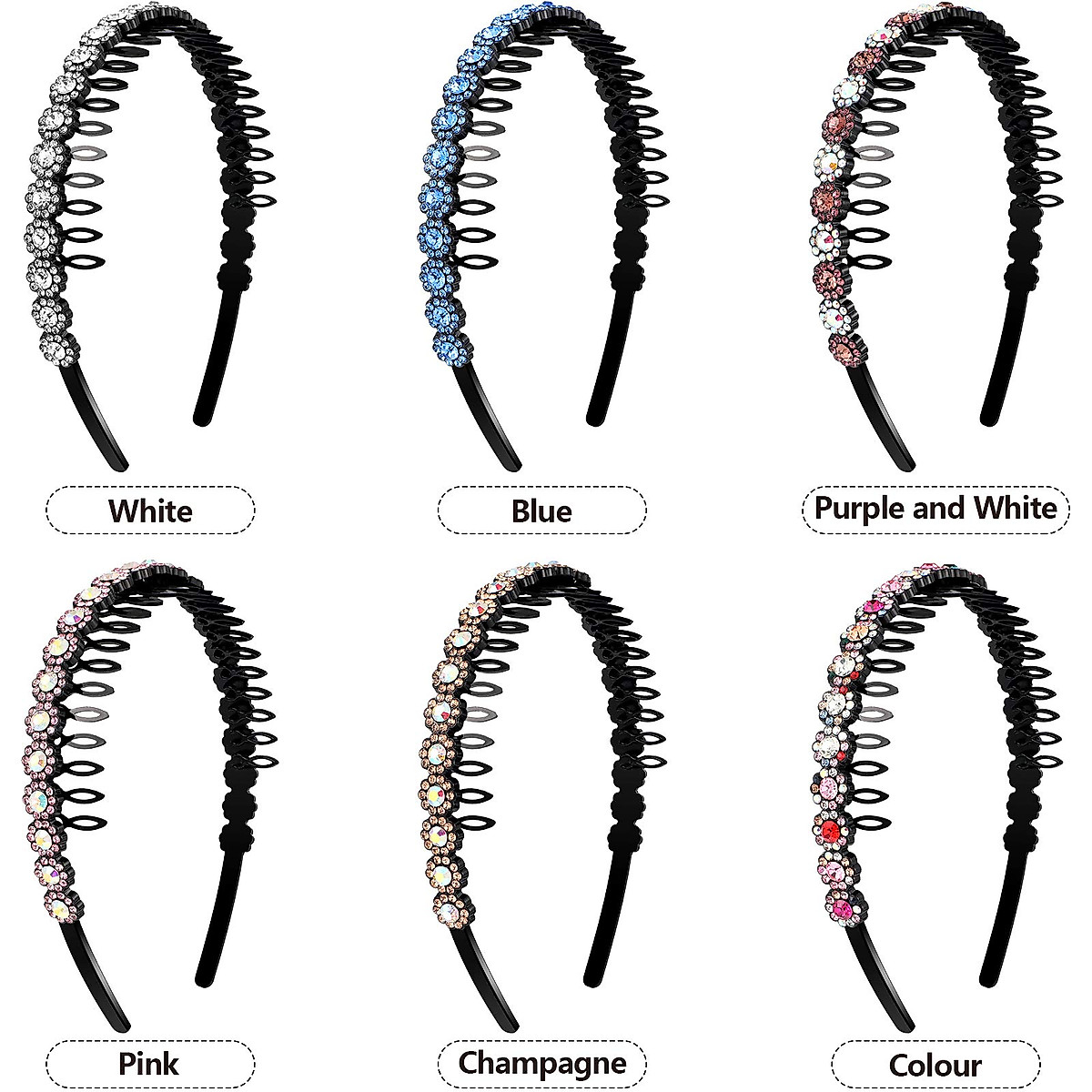 Hoteam Chic Flower Style Crystal Rhinestone Beaded Headbands with Comb for Women and Girls - Non-Slip Hair Accessories