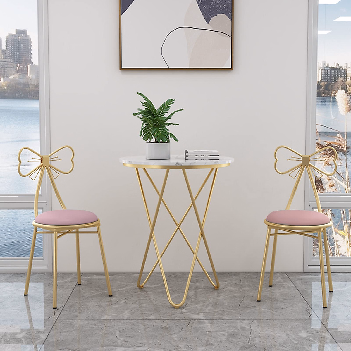 DUANY STORE Makeup Vanity Girl Chairs Stool for Bedroom with Bow Knot Backrest,Side Table Seat Dressing Chair with Golden Metal Leg,Velvet Cushion for Girl Daughter Room