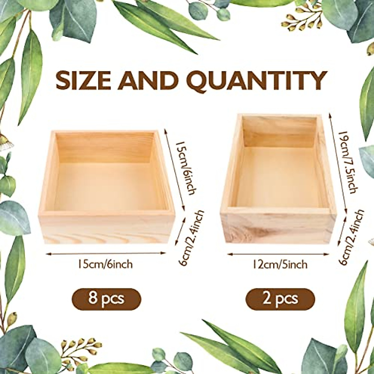 craftshou 10 Pcs Unfinished Wooden Box 7.5x5in Rectangle Wood Storage Organizer for Crafts 6x6in Succulent Planter Square Storage Container Rustic Pine Boxes for Collectibles Jewelry Decor