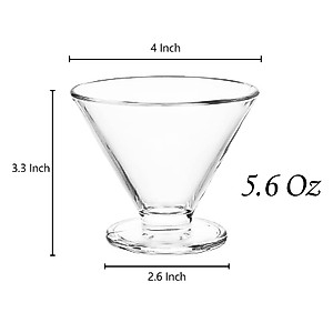 Cezoyx 6 Pack Glass Dessert Bowls, 5.6 Oz Clear Footed Dessert Cups Glass Ice Cream Bowl for Sundae, Ice Cream, Pudding, Salad, Snack, Fruit and Dessert