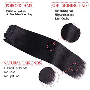 Pobokix Clip in Hair Extensions Real Human Hair Straight Brazilian Human Hair Clip in Extensions 8Pcs Seamless Clip ins for Black Women Lace Weft 18Clips 120g (18inch, Natural Black)