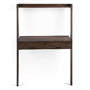 SIMPLIHOME Aleck SOLID WOOD 36 inch Wide Home Office Desk, Writing Table, Workstation, Study Table Furniture in Warm Walnut Brown with 2 Drawers