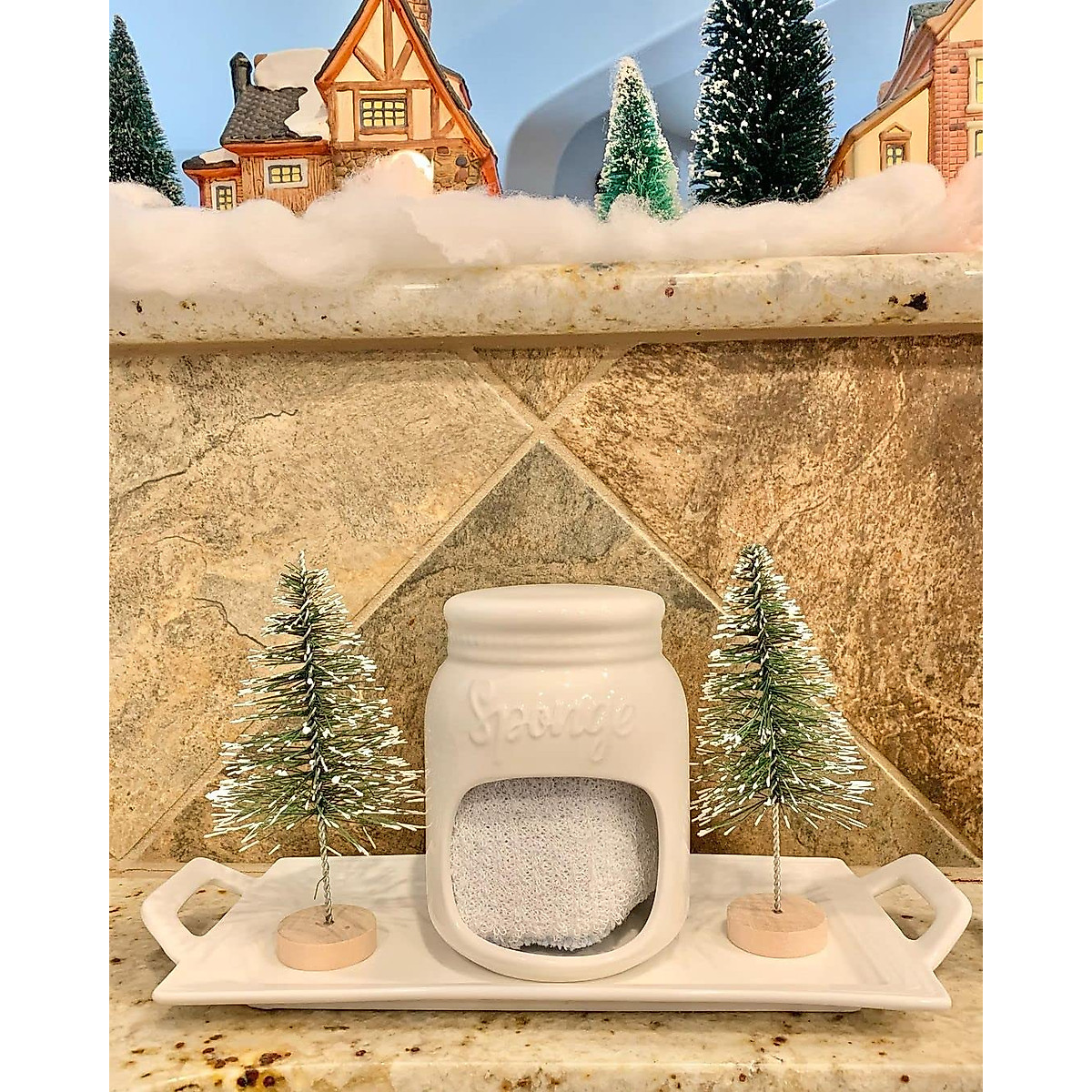 Sweese 816.101 Porcelain Mason jar Sponge Holder for Kitchen Sink, Modern Farmhouse Kitchen Accessories, Sink Caddy Gift for Family, Friends, and Collectors, White