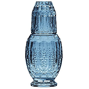 Elle Decor Vintage Bedside Water Carafe with Tumbler Glass – Elegant Pitcher and Matching Drinking Cup Doubles As Lid (Blue)