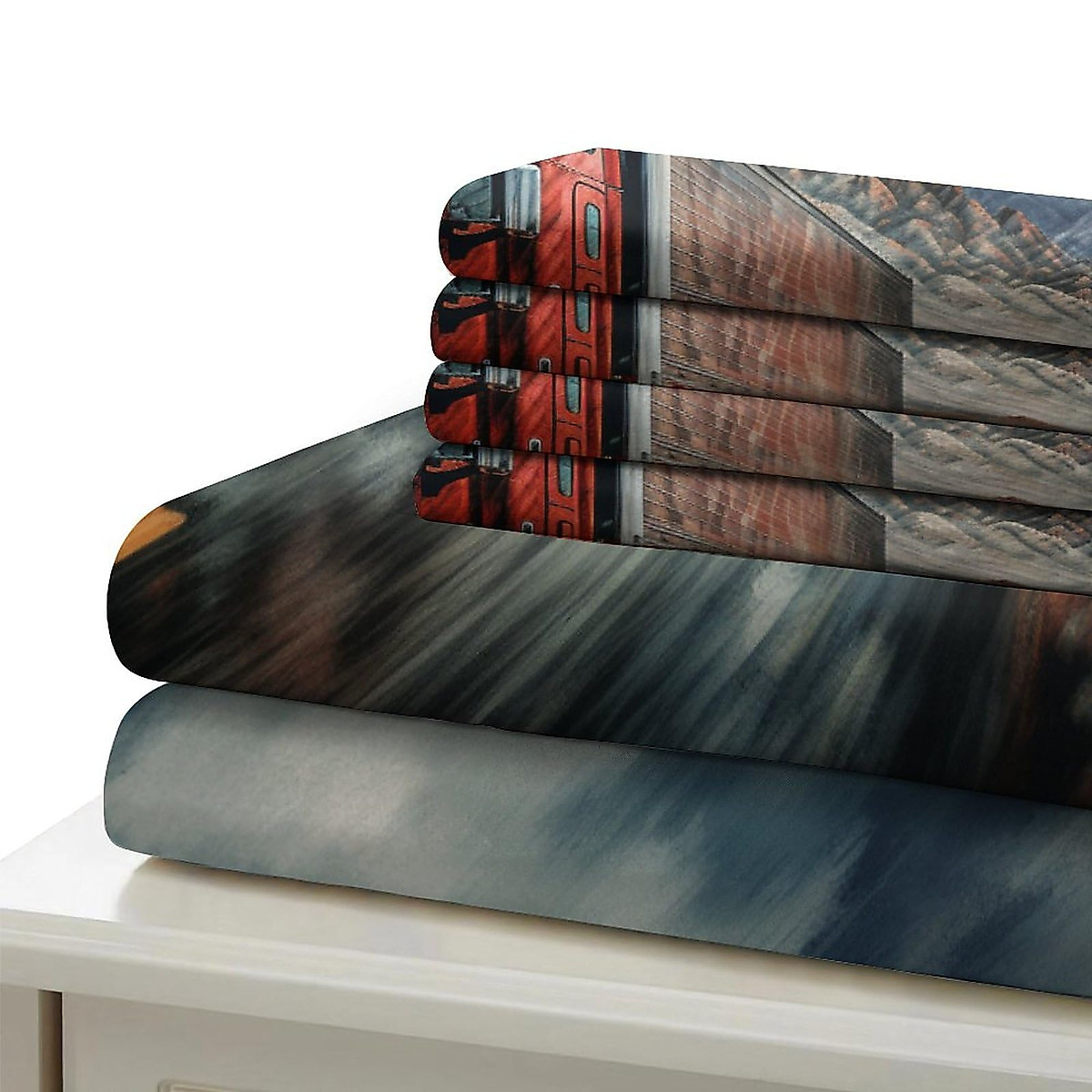 AAHARYA Red Semi-Trailer Quilt Cover 3D Printed Big Truck Bedding Set Comforter Covers Duvet Cover 3 Pieces with Pillowcases for Childrens and Adults Microfiber with Zipper Closure Twin（173x218cm）