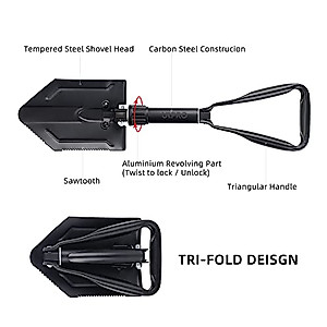 URPRO Folding Survival Shovel w/Pick, Portable Carbon Steel Handle and Blade, Entrenching, Military, Firefighting, Trenching Tool, for Camping, Gardening, Digging, Sand, Mud & Snow