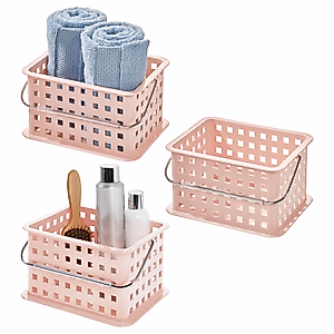 iDesign Spa BPA-Free Plastic Small Stackable Basket with Handle - 9.25" x 7" x 5", Blush