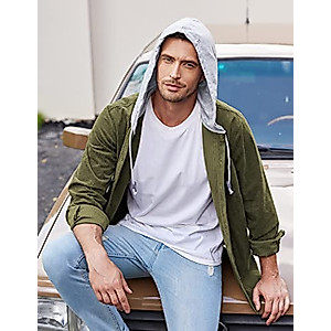 COOFANDY Mens Long Sleeve Button Up Shirt Shacket Fashion Corduroy Shirt Jacket Winter Work Shirts