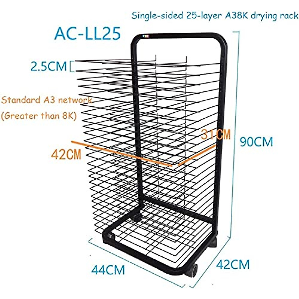 CENAP Art Drying Racks, Art Mobile Drying Racks with Wire Racks, Mobile classrooms, Art Studios, Drying Racks for Educational Products, Drying and Printing Racks (Size : 25-Layer)