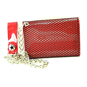 Fishnet Fetish Tri-fold Bikers Wallet with 16" Chain Red