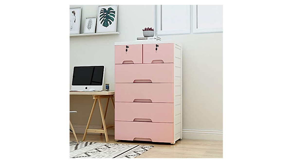 Nafenai Pink Plastic Drawers Dresser for Stylish Storage