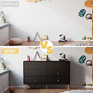 Tradare Black Dresser for Bedroom, 6 Drawer Dresser with Golden Handles, Large Storage Cabinet, Modern Chest of Drawers Organizer Storage for Hallyway, Entryway