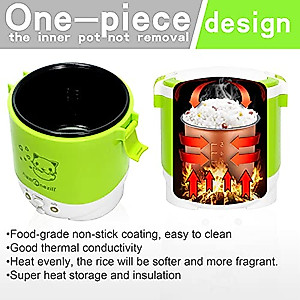 1 Cup Mini Rice Cooker Steamer 12V For Car, Cooking For Soup Porridge and Rice, Cooking Heating and Keeping Warm Function, Can be Used As a Electric Lunch Box (12v green)