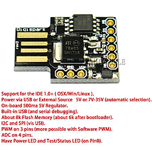 Aihjcnele Attiny85 Digispark Kickstarter USB Module Development Board Compatible IDE for Arduino General Micro USB MCU Development Module Compatible with UNO R3 PWM I2C SPI ADC I/O with Cable Wire