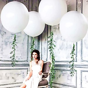 5PCS Big White Balloons Giant 36 Inch Large White Balloons Jumbo White Balloons for Birthday Wedding Baby Shower Carnival Party New Year's Day Decorations Supplies