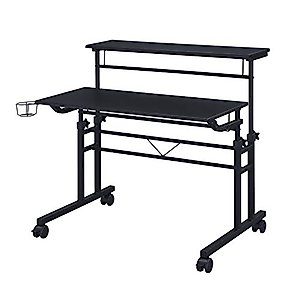 Techni Mobili Rolling Writing Desk with Height Adjustable Desktop and Moveable Shelf, Black