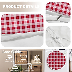 BaoNews Red White Gingham Duvet Cover Set Twin Size,3 Pieces Square Red Tablecloth Plaid Blanket Bedding Set Hotel Quality 100% Cotton Comforter Cover Set with 2 Pillowcases(No Filler)