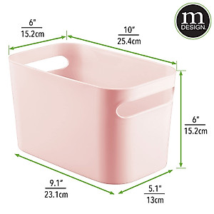 mDesign Deep Plastic Bathroom Bin with Handles, Storage Organizer for Vanity Countertop, Hold Soap, Body Wash, Shampoo, Lotion, Conditioner, Hand Towels - 10" Long, Aura Collection, 4 Pack, Light Pink