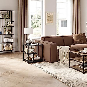 LINSY HOME End Table, 3-Tier Narrow Side Table with Storage Shelves, Industrial Beside Table, Wood Nightstand for Living Room, Bedroom, Balcony, and Office, Easy to Assembly, Black