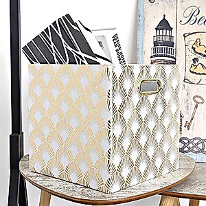 BAIST Cube Storage Organizer Foldable Storage Cubes Bins Fabric Storage Box 13 x 13 Cubby Storage Bins with Handles for Closet, Cloth, Food, Kids, Dog, Bathroom, Toy, Office, Shelf (4-Pack, Fan Gold)
