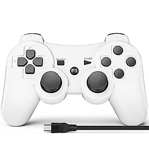 Linkshare wireless controller for ps3, double vibration bluetooth gamepad remote for playstation 3 with Charging Cord (White)