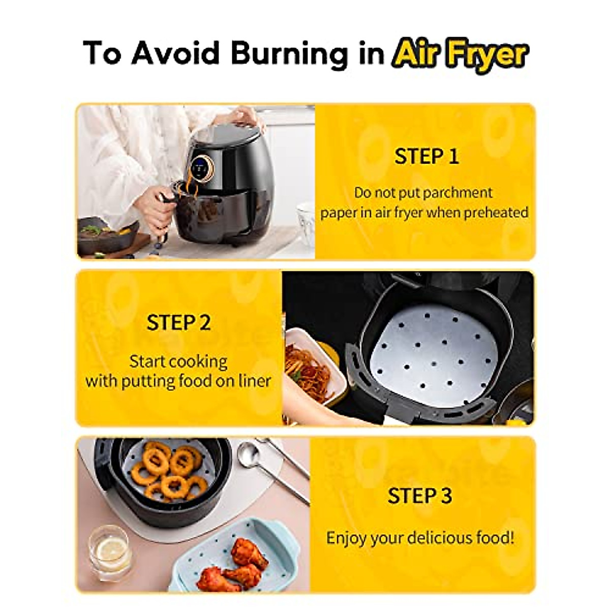 Katbite Air Fryer Parchment Paper, 7.5 inch Heavy Duty Square Air Fryer Liners, Perforated Parchment Paper for Air Fryer, Oven, Steamer, Pans, Extra Strong, No Burn, Easy Cleanup, 120Pcs