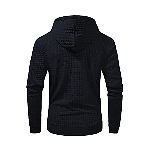 JMIERR Mens Waffle Hoodie Long Sleeve Drawstring Plaid Jacquard Hooded Zip Pockets Sweatshirt, US 46(XL), Blue