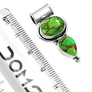 JEWELOPORIUM 925 Silver Pendant for Women Copper Green Turquoise Gemstone Boho Silver Pendant Necklace Easter Gift Statement Jewelry