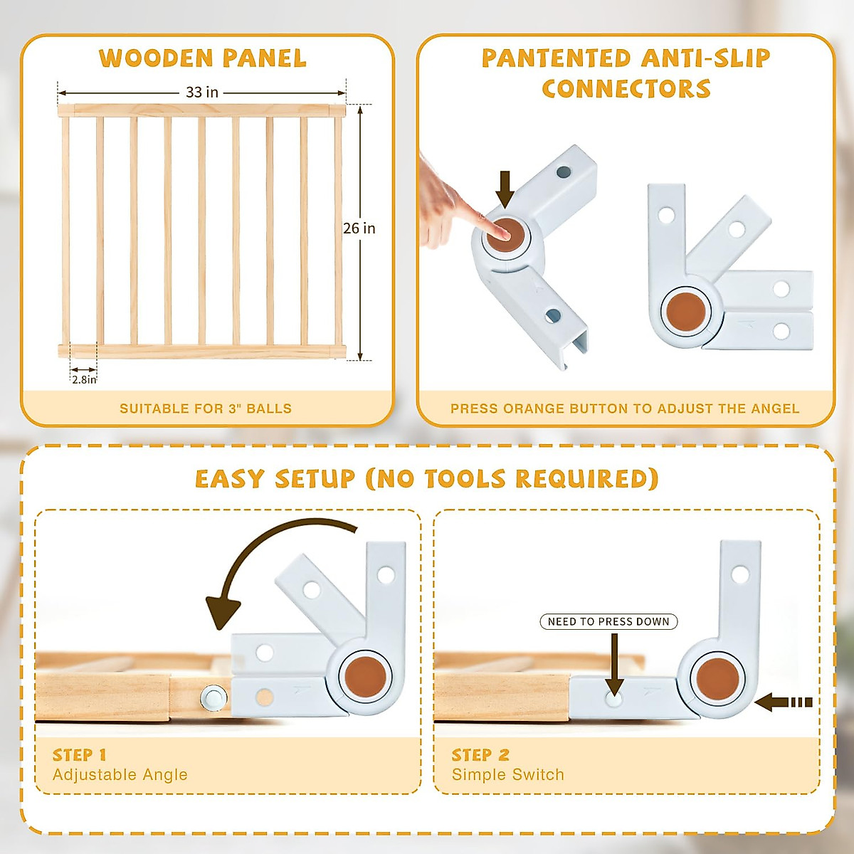 Foldable Baby Playpen for Toddlers, Expandable Wooden Play Fence, Large Wood Playpen Safety Playard for Indoor & Outdoor, Safe Play Area Kids Activity Center (26“ tall, 8-Panel)