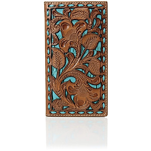 Nocona Belt Co. Unisex-Adult's Nocona Floral Inlay Buckstitch Rodeo Wallet, Blue