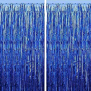 FECEDY 2pcs 3ft x 8.3ft Navy Blue Metallic Tinsel Foil Fringe Curtains Photo Booth Props for Birthday Wedding Engagement Bridal Shower Baby Shower Bachelorette Holiday Celebration Party Decorations