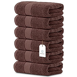 White Classic Luxury Hand Towels | 6 Pack Luxury Cotton Washcloths | 12 Pack Bundle (Brown)