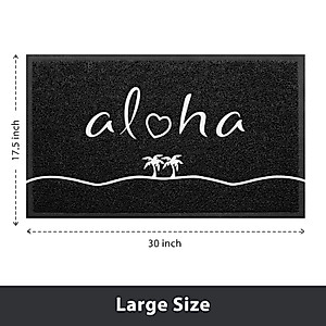 ALOHA Door Mat Welcome Mat Inside Outside Home Floor Mat Low-Profile Indoor Outdoor Mats for Entryway High Traffic Areas Patio Garage Porch Rugs, Black, 30"x17.5"