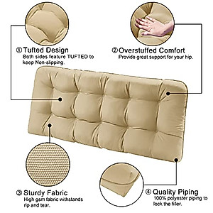LOVTEX Tufted Bench Cushions for Outdoor Furniture Waterproof, 44 x 19 inches Patio Swing Cushions Khaki - Overstuffed Indoor/Outdoor Loveseat Cushions with Round Corner