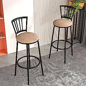 VECELO Barstools, Adjustable Counter Stools, Steel Bistro Pub Chairs, Bar Stools with 360 Degree Swivel Seat Top and Comfortable Round Seat Cushions,Straight Backrest,Set of 2