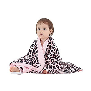 Messy Code Baby Blanket Super Soft Minky Plush Blanket with Double Layer Dotted Backing for Babies,Pink Leopard Printed Reversible Blanket 30x40 Inch