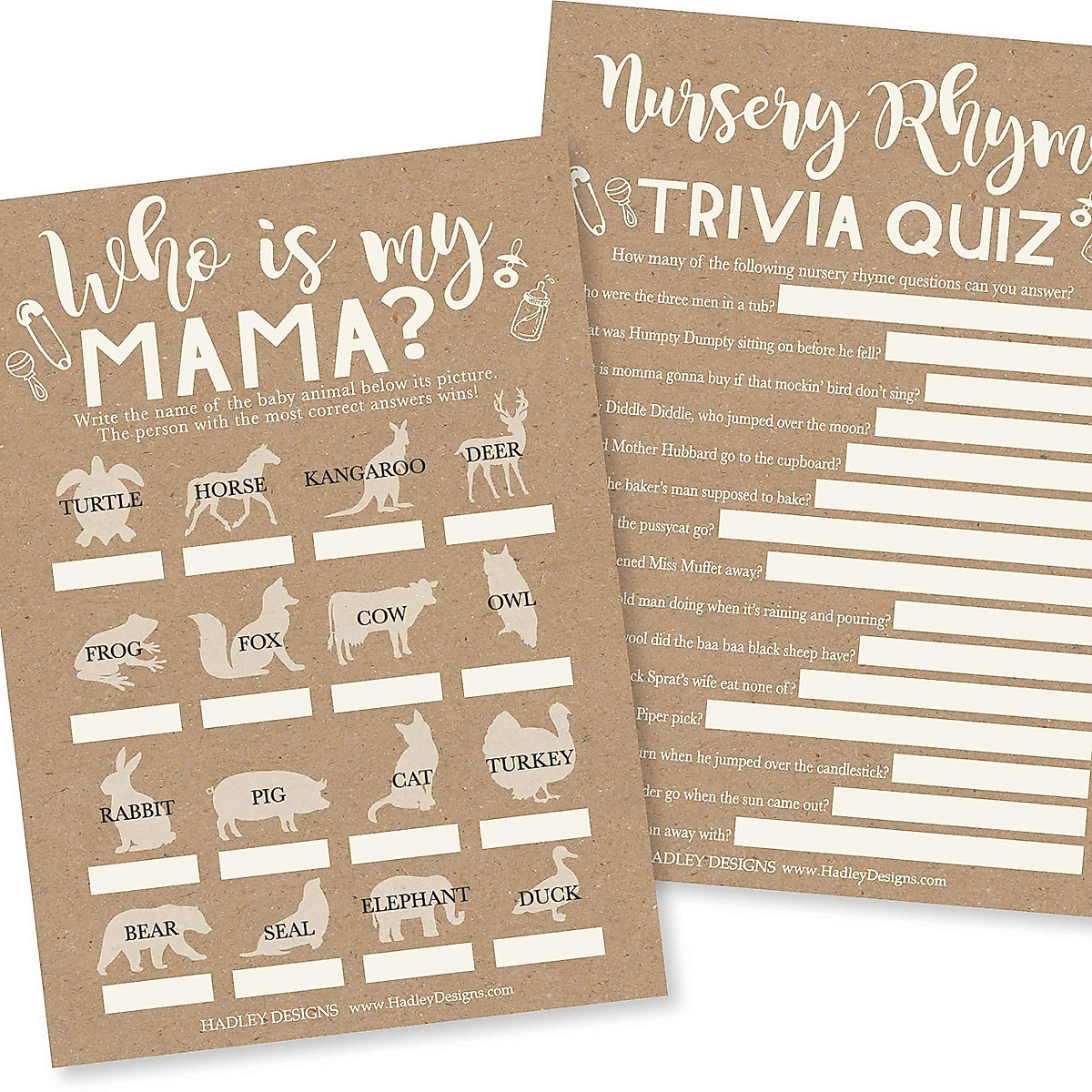 25 Rustic Animal Matching, 25 Nursery Rhyme Game, 25 Who Knows Mommy Best, 25 Baby Prediction And Advice Cards - 4 Double Sided Cards, Baby Shower Party Supplies