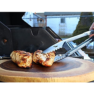 BBQ Mate Gator Grip Snake Eye Tongs - extra long 18" inch heavy duty stainless steel tongs for grilling, cooking, and barbecue