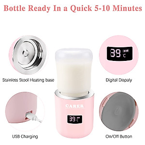 Portable Bottle Warmer Milk Warmers for Breastmilk or Formula, Travel Bottle Warmer Digital Display Thermostat Milk Heater for Baby Milk Perfect Temperature Fast Bottle Warmer Fits Most Bottle Size