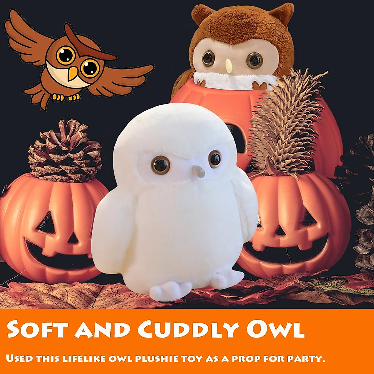 ELAINREN Snow Owl Plush Soft Hugging Pillow, Cute Chubby Owl Plushies Toy Lifelike White Owl Stuffed Animals Gifts/15.7''