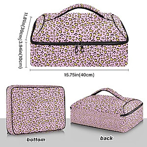 Kcldeci Insulated Thermal Food Carrier Insulated Casserole Carrier for Hot or Cold Food,Pink and Yellow Leopard Insulated Tote Bag for Potluck Cookouts Parties Picnic,Lasagna Lugger