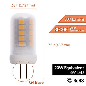 Newhouse Lighting G4 LED Bulb Halogen Replacement Lights, 3W (20W Equivalent), Bi-Pin, 300 lm, 12V, 3000K, Non-Dimmable
