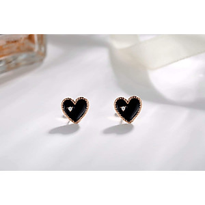 Qings Rose Gold Black Heart Stud Earrings 925 Sterling Silver Exquisite Sparkling Star Cubic Zircon as Birthday Gift for Women