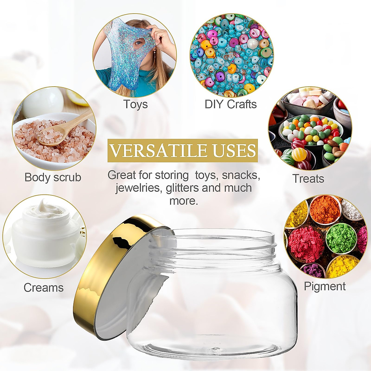 Mumufy Clear Plastic Jars with Lids Round Plastic Containers Empty Travel Containers for Creams Refillable Cosmetic Jars for Lotions Body Scrub Body Butter(36 Pcs,8 oz)