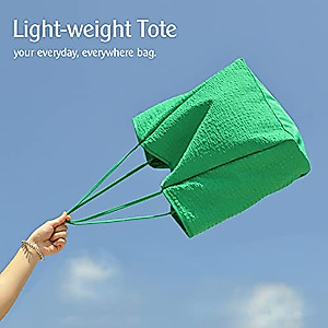 Lightweight Tote Womens Seersucker Shoulder Handbag Foldable Carryall Bag (Green)