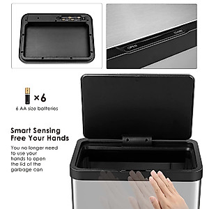 NiamVelo 13 Gallon Automatic Kitchen Trash Can with Motion-Sensing Lid,Plastic Bathroom Trash Can, Touchless High-Capacity Garbage Can Rectangular Trash Can with Lid (Grey)