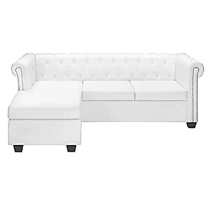 vidaXL L-Shaped Chesterfield Sofa Artificial Leather Seat Brown/Black/White