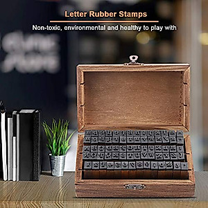 Letter Rubber Stamps, Wood Rubber Stamps Small Protable Number Letter and Symbol Stamp Set with Vintage Wooden Boxe for Learning Alphabet for Photo Album