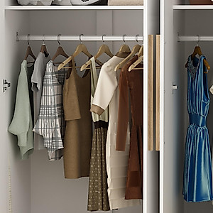 AIEGLE Wardrobe Armoire Closet with 4 Door, Large Freestanding Armoire Wardrobe Cabinet with Shelves & 3 Hanging Rods, Bedroom Wood Clothes Storage Cabinet Organizer, White 63" W