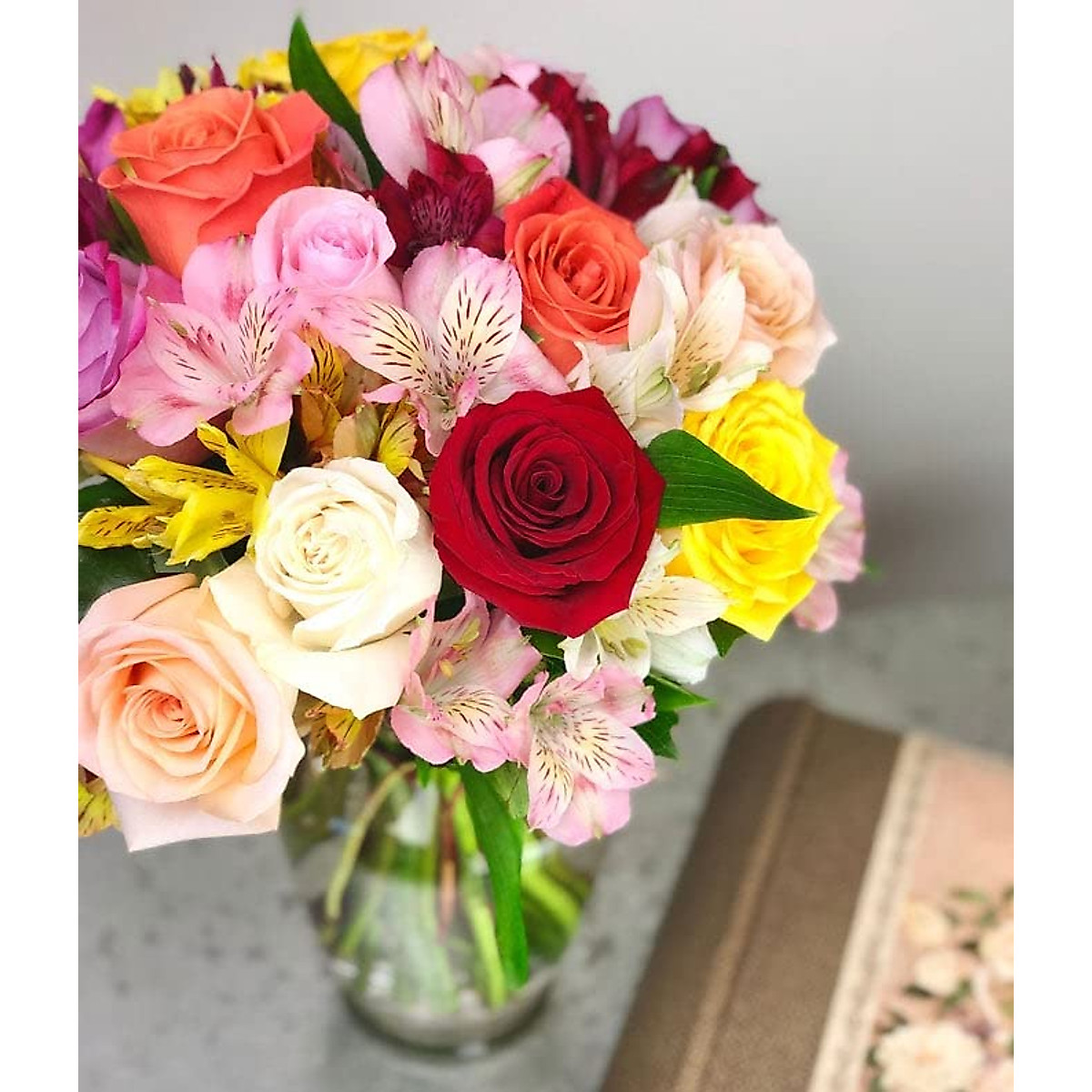 From You Flowers - Bright & Sunny Rose Bouquet with Glass Vase (Fresh Flower Bouquets) Birthday, Anniversary, Get Well, Sympathy, Congratulations, Thank You